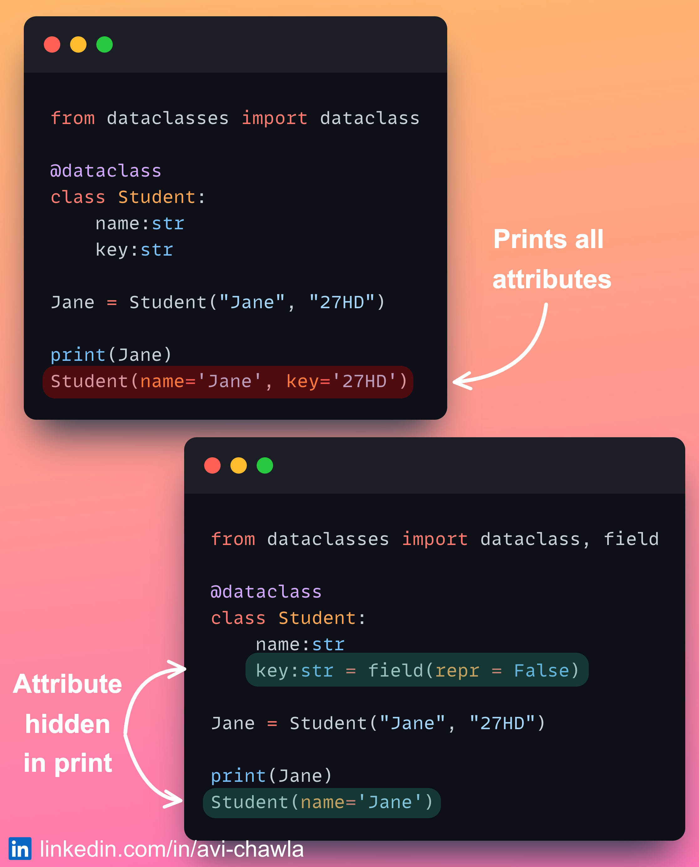 Hide Attributes While Printing A Dataclass Object