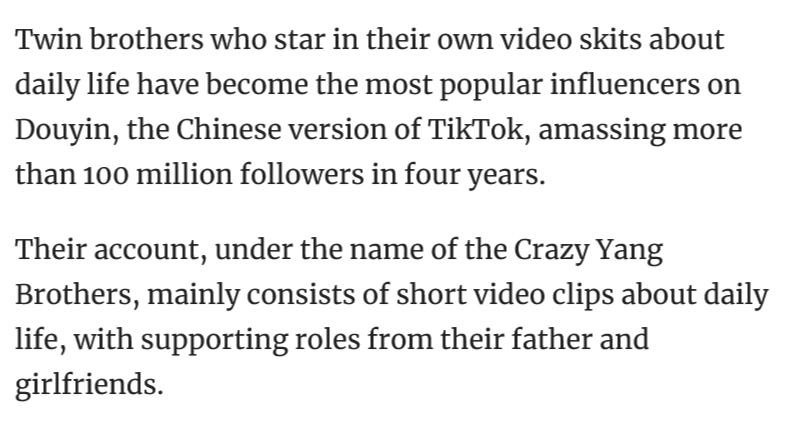 The top influencers on China’s version of TikTok are twin brothers with ...