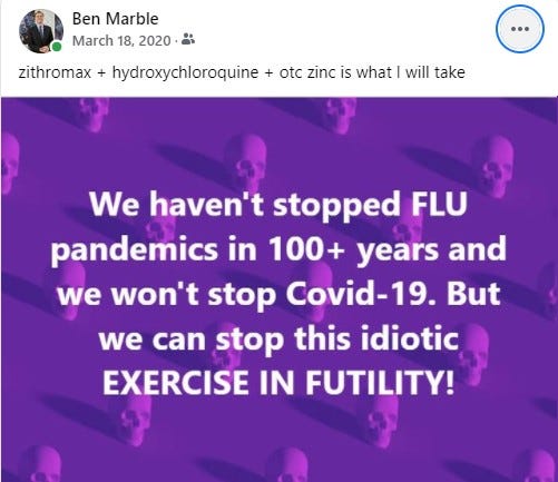 March 18, 2020 - Dr. Obvious aka Ben Marble, M.D.