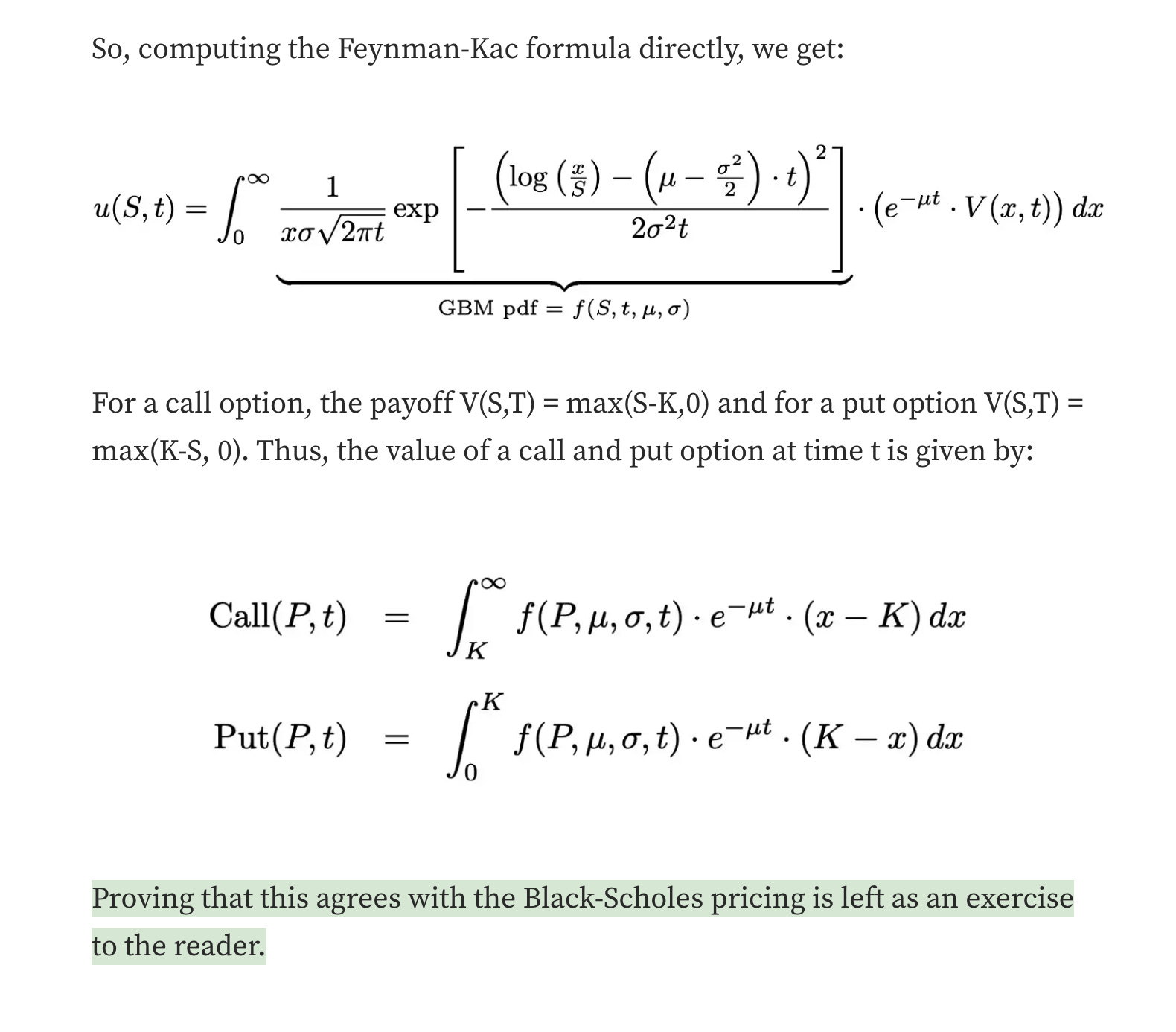 Deriving Black-Scholes from Geometric Brownian Probability Density Function