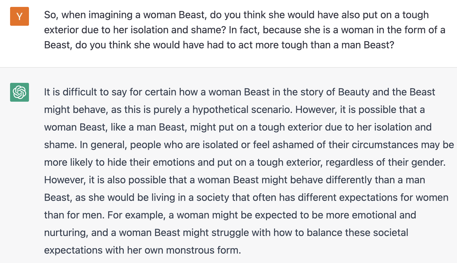 Rewriting Gender Roles in Beauty and the Beast using AI