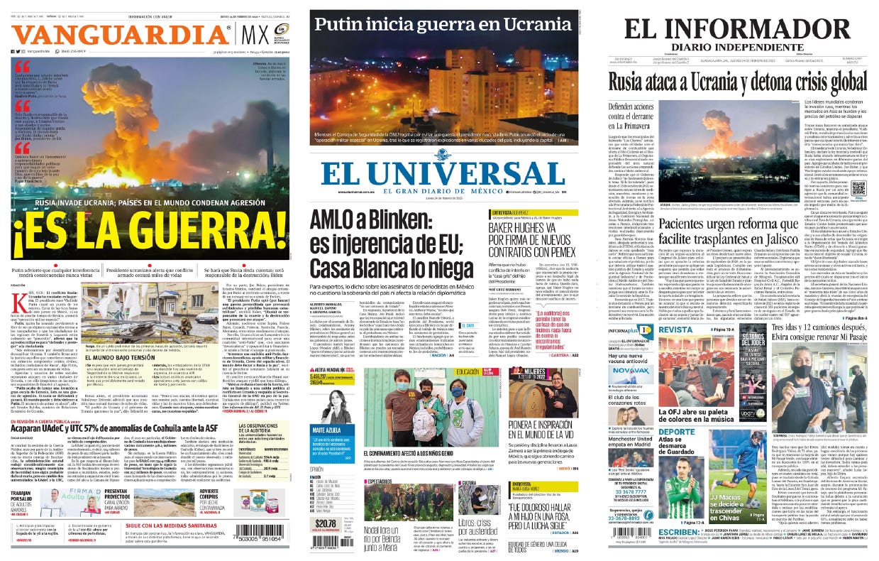 How newspaper front pages covered Russia's invasion of Ukraine