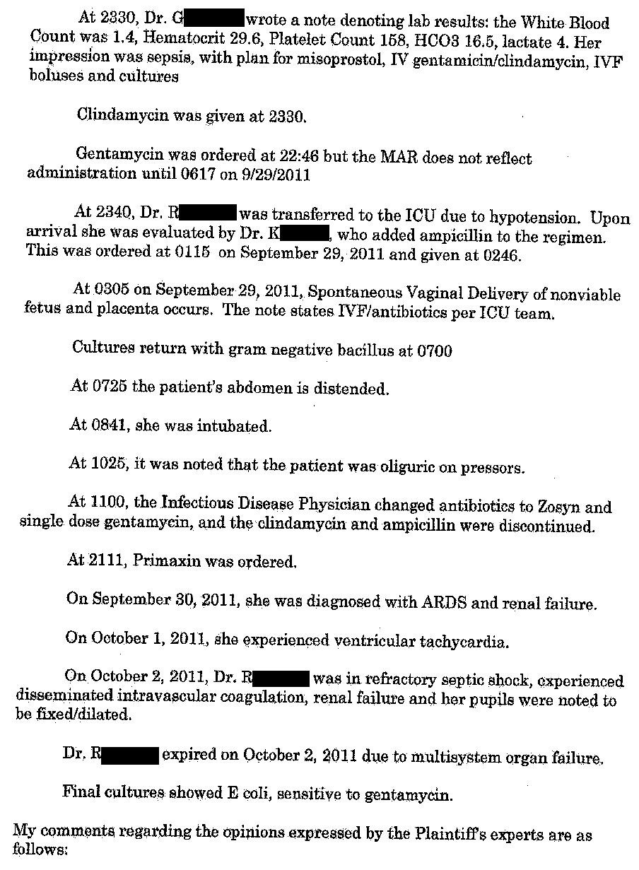 Expert Witness Case #1 - by Med Mal Reviewer