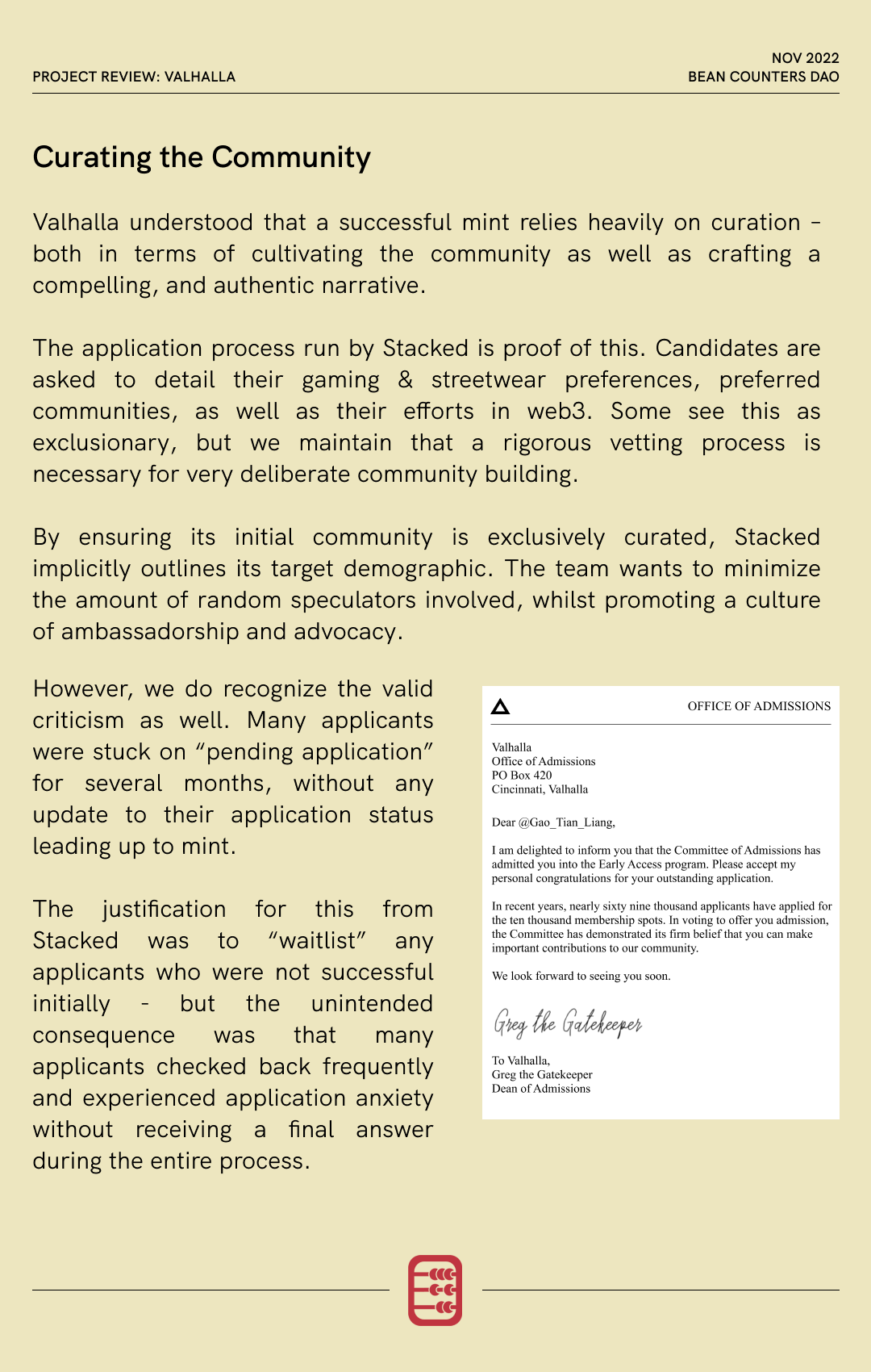 Project Review: Valhalla - by Bean Counters DAO