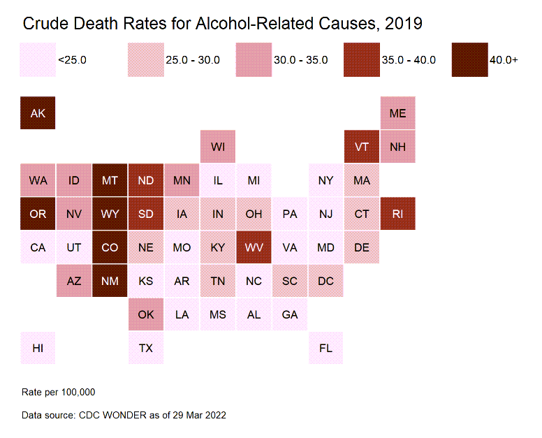 Alcohol-related deaths, part 2: Geographical Differences for 2019 and 2020
