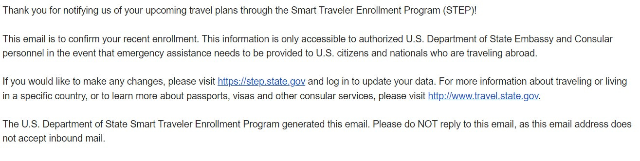 The Smart Traveler Enrollment Program (STEP)
