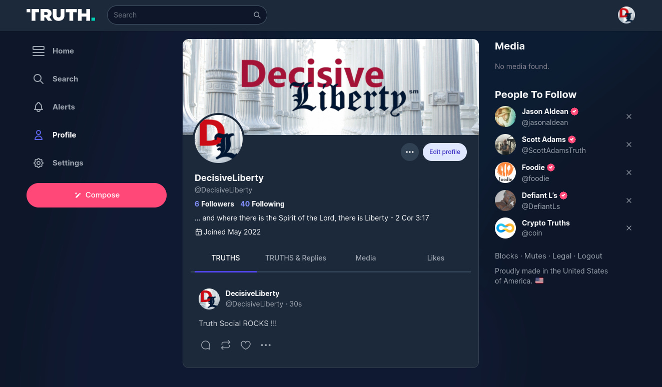 We're Now On Truth Social - Decisive Liberty Newsletter