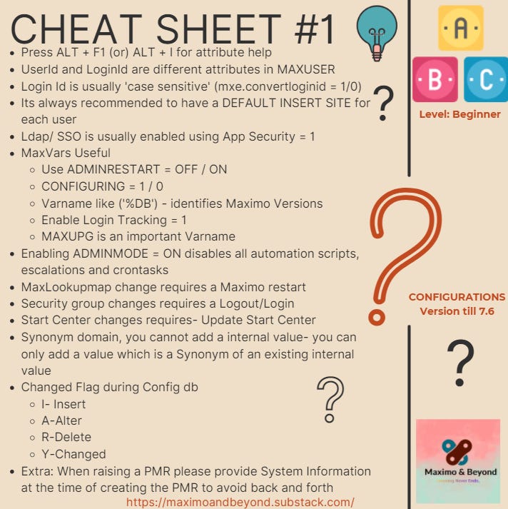 Maximo Cheat Sheet *Updated* #1 - by Venkataraman Guruswamy