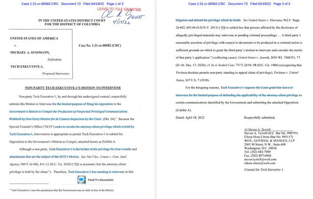 Judge holds Emergency Hearing at the request of Defendant Sussman -updated