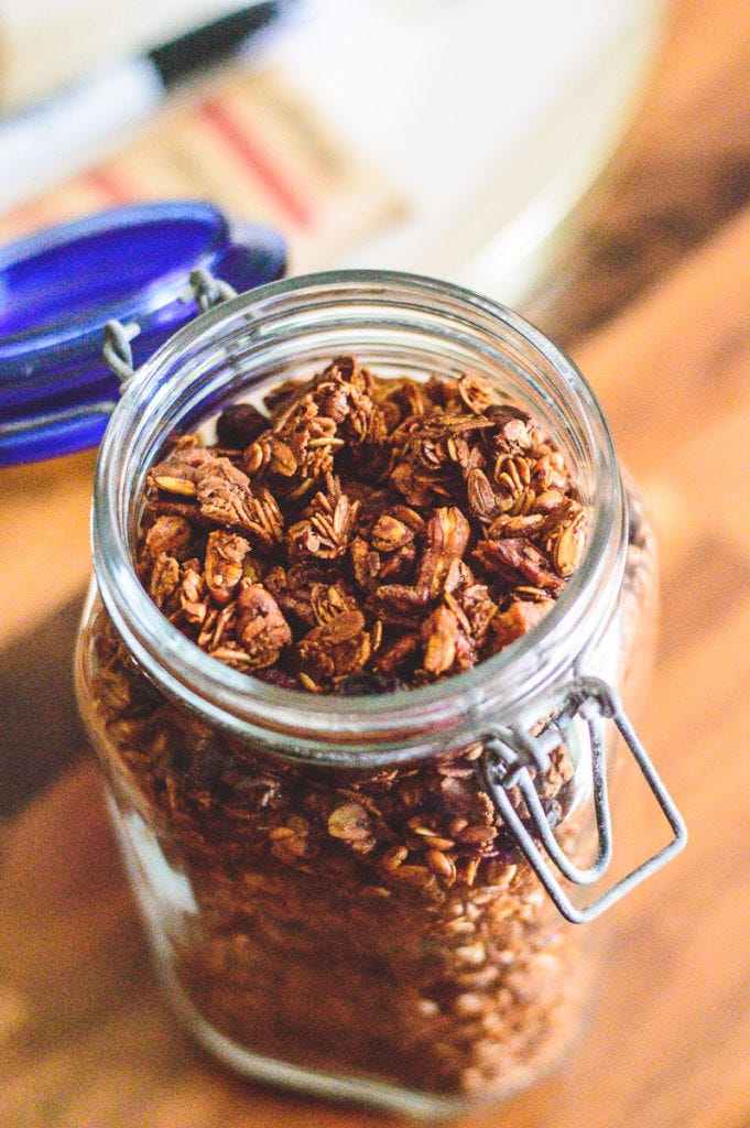 Popped Wheat Berry Granola - by Reba Toloday - reba cooks