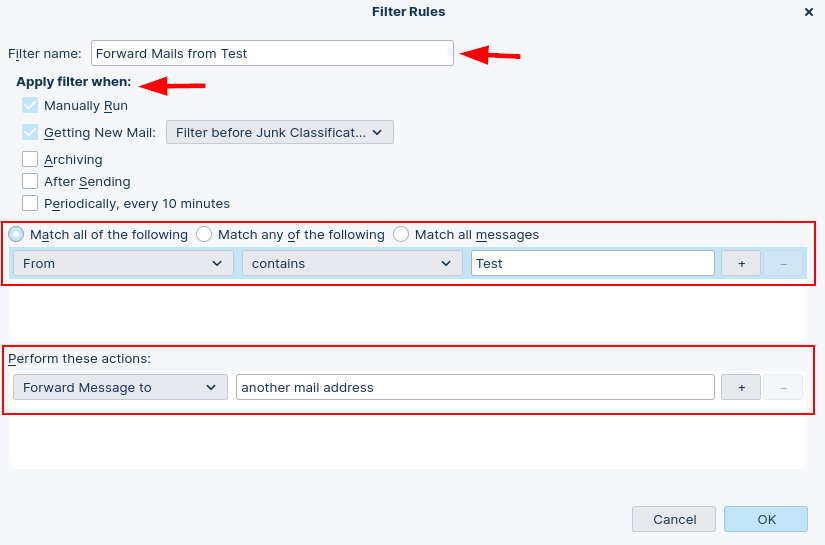 Thunderbird - How to forward mails automatically