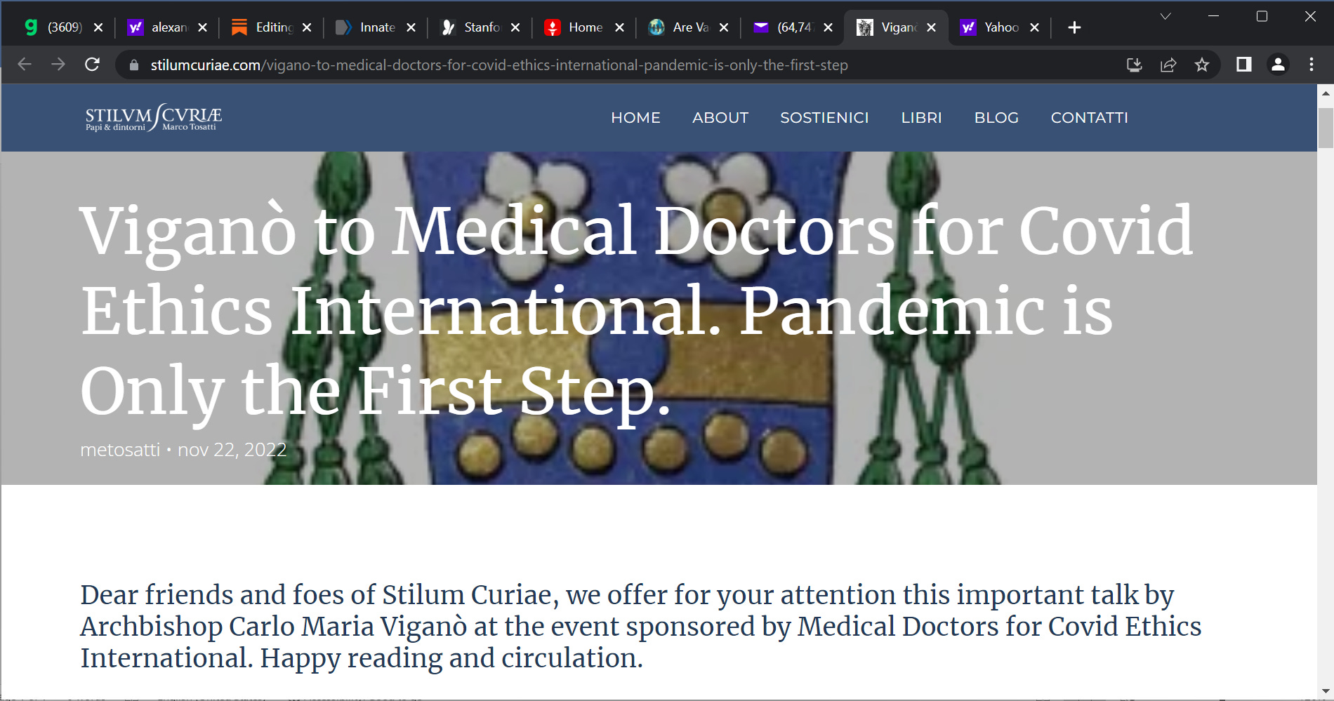 BOOM! Vig Viganò for the win AGAIN! Viganò to Medical Doctors for Covid ...