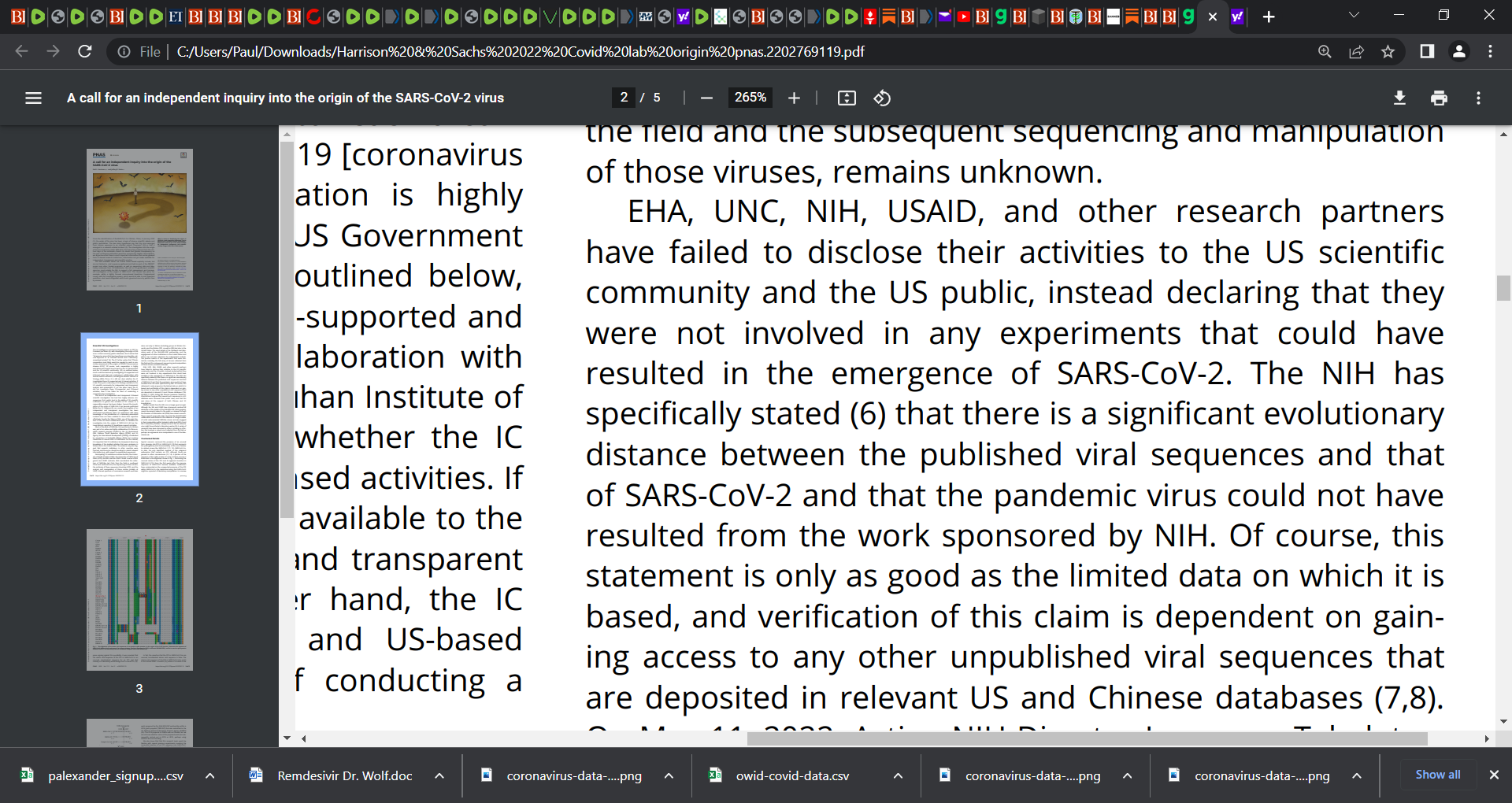 Jeffrey Sachs written piece in PNAS: "A call for an independent inquiry ...