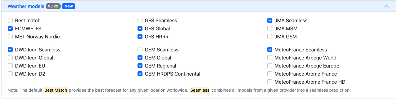 New weather models: Canadian GEM and MET Norway Nordic