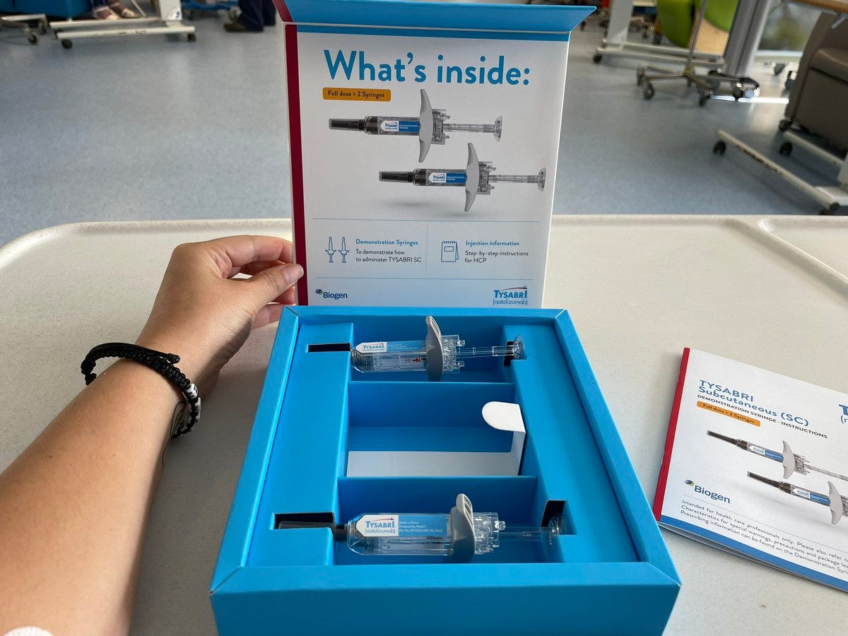 Why did subcutaneous natalizumab (Tysabri) get rejected by the FDA?