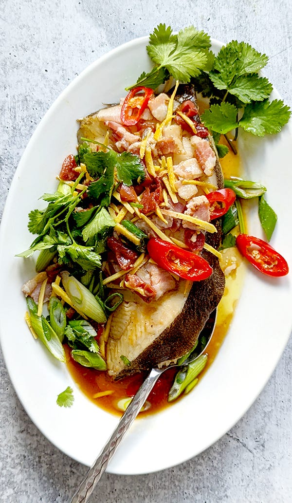 Spicy Baked Fish with Pickled Plums
