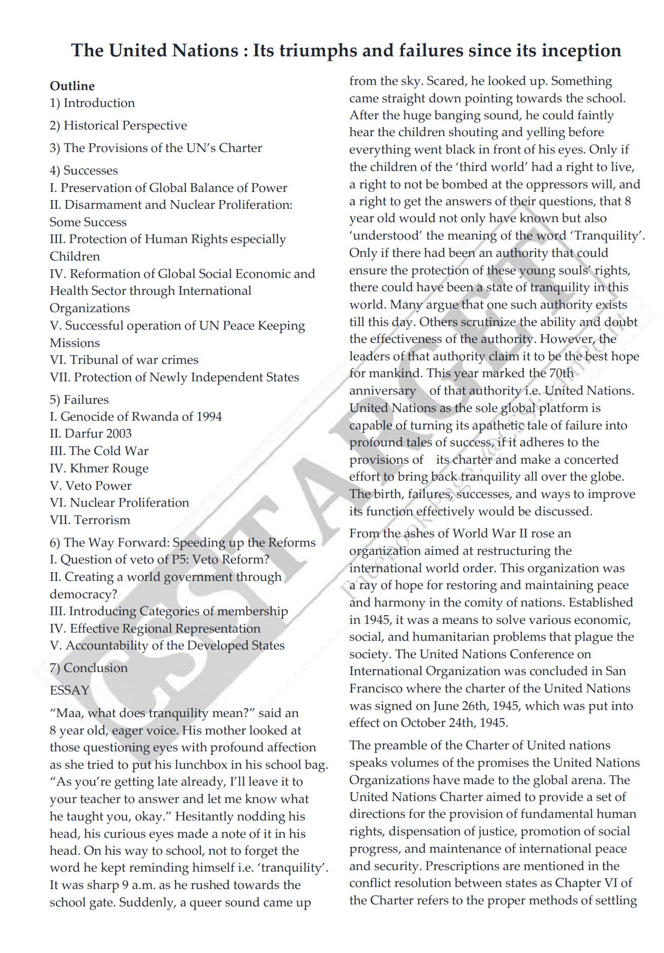 The United Nations : Its triumphs and failures since its inception