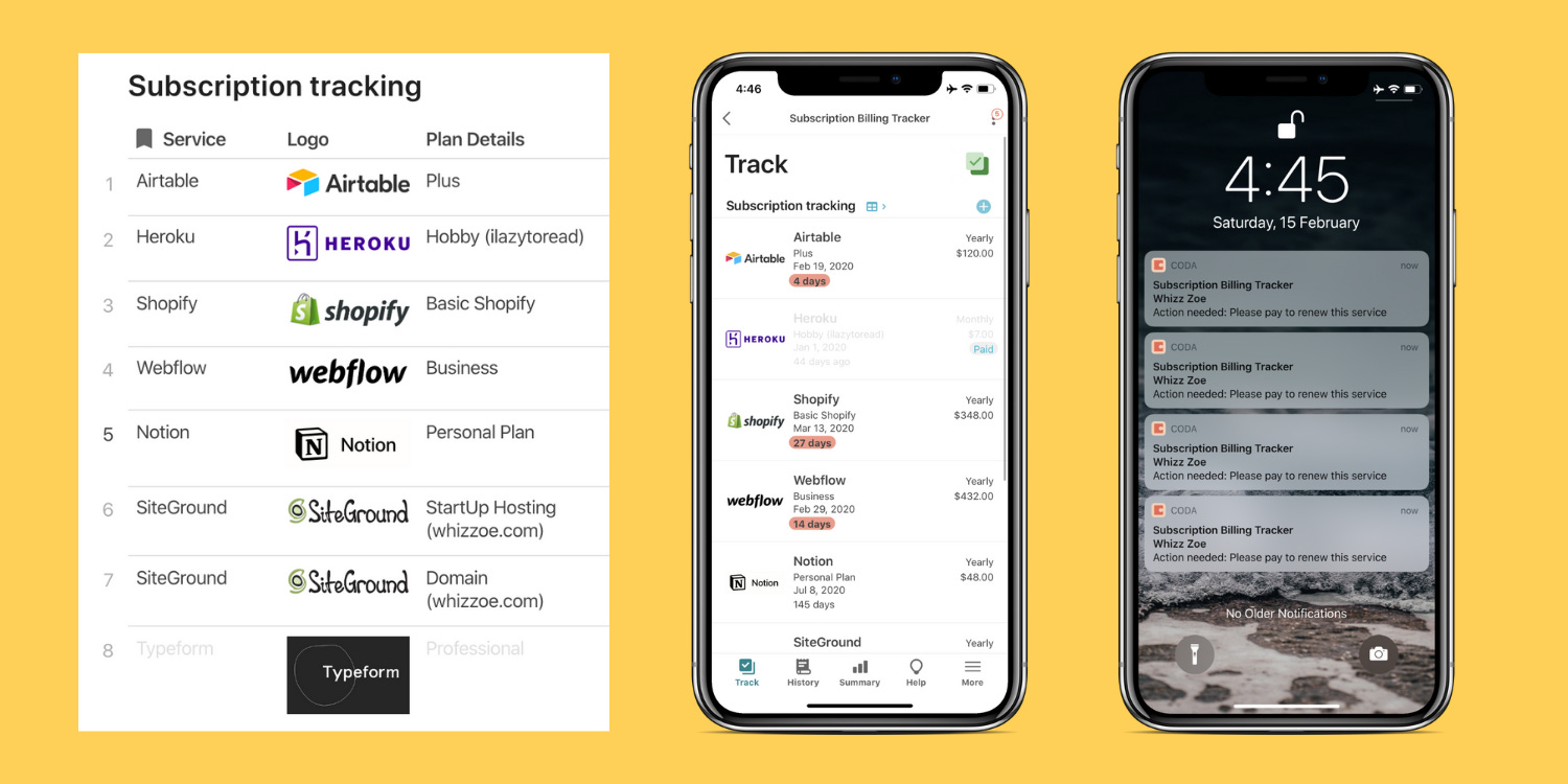 How I built a Subscription Tracker App in Coda.