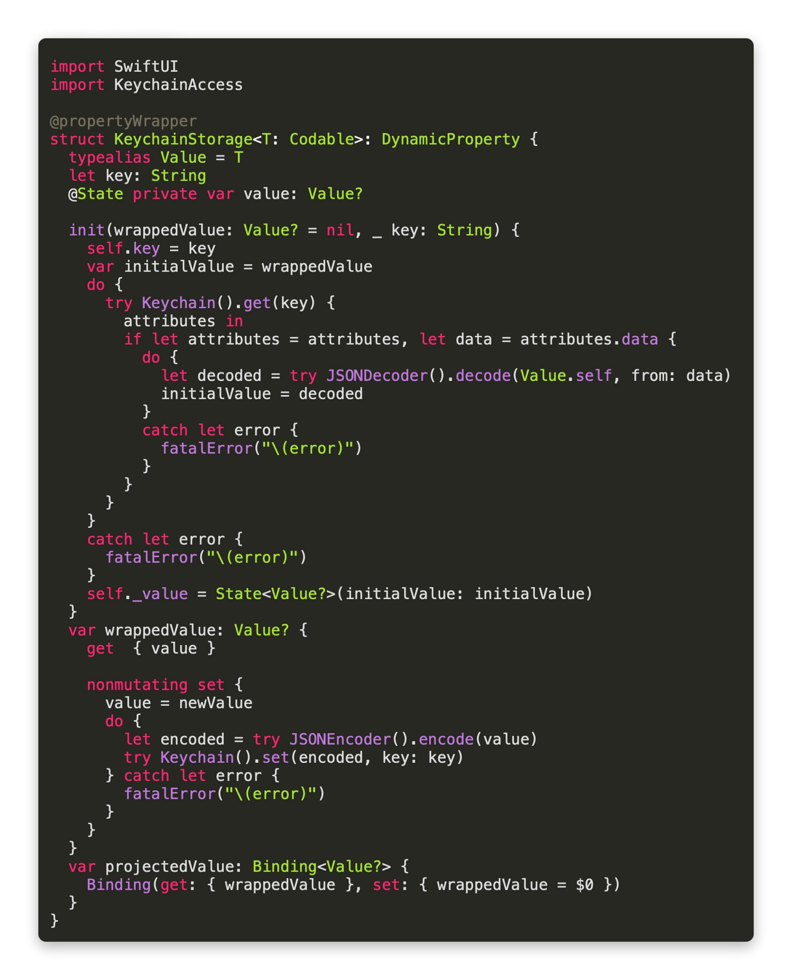A SwiftUI Property Wrapper For The Keychain That Works Like AppStorage A SwiftUI Property Wrapper For The Keychain That Works Like AppStorage