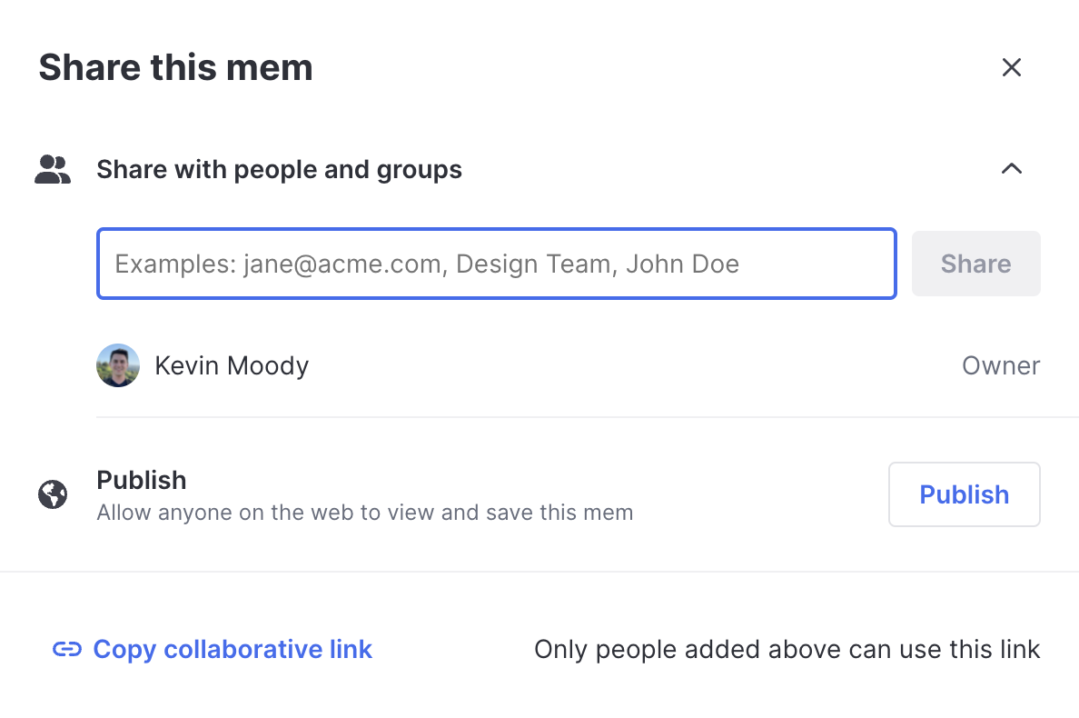 Introducing Publish (and save) via Mem