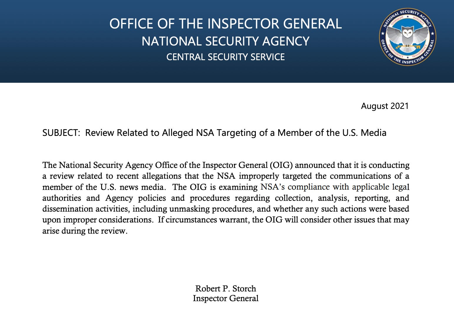 The NSA's Inspector General Opens Investigation Into Allegations of ...