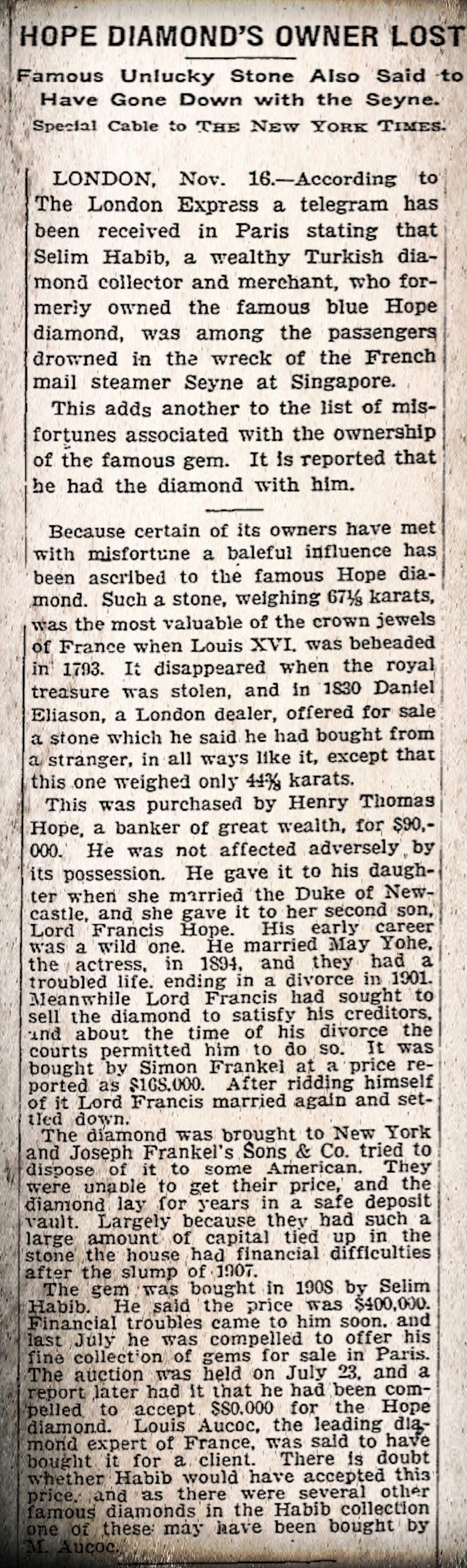 The true curse of the blue diamond