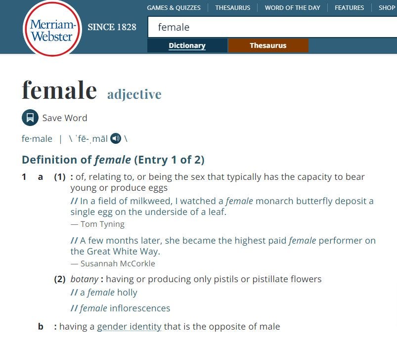 Merriam-Webster Dictionary Definition of ‘Female’ now Includes ‘Males ...