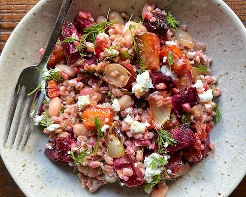 Beet & Carrot White Bean Farro Salad - by Carina Wolff