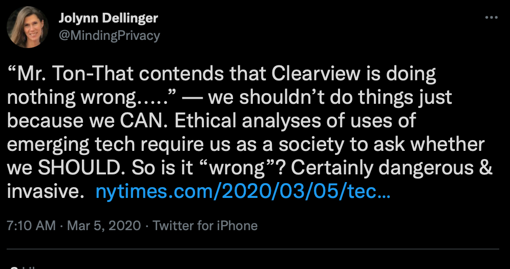A Summary of Concerns About Clearview AI's Facial Recognition Product