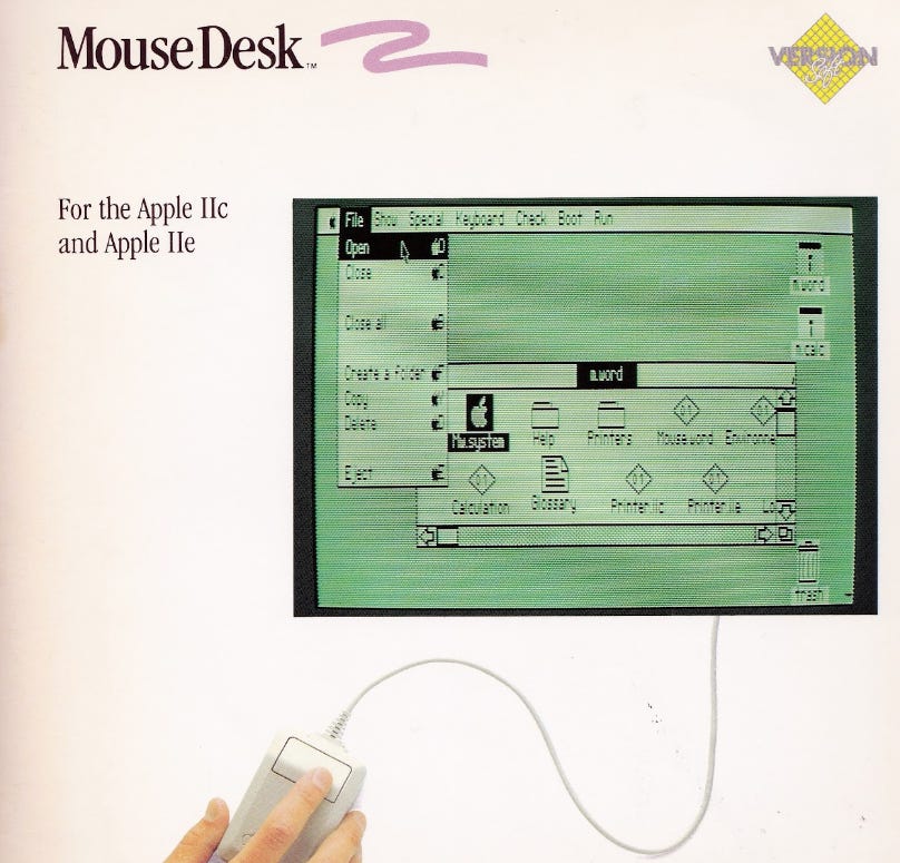 Two Mac-like desktops for the Apple II, from 1985.