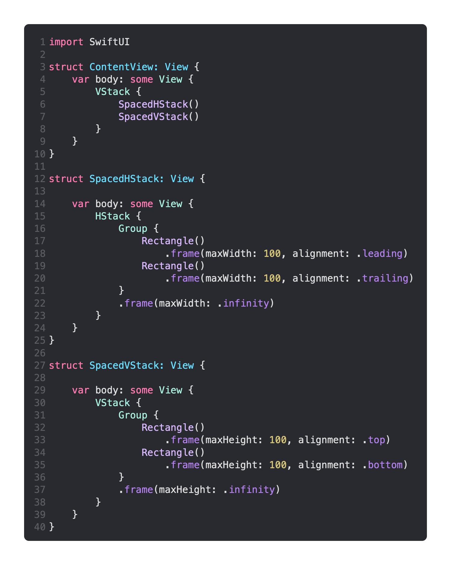 Create Space Between SwiftUI Views Without Using a Spacer Create Space Between SwiftUI Views Without Using a Spacer