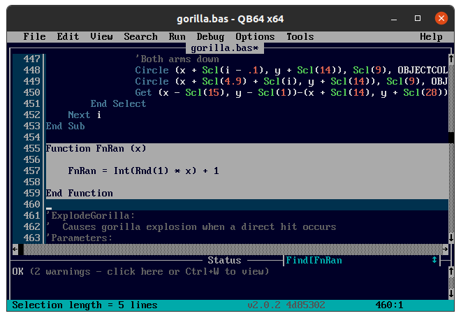 Compiling QuickBASIC's Gorillas on Linux... surprisingly tricky