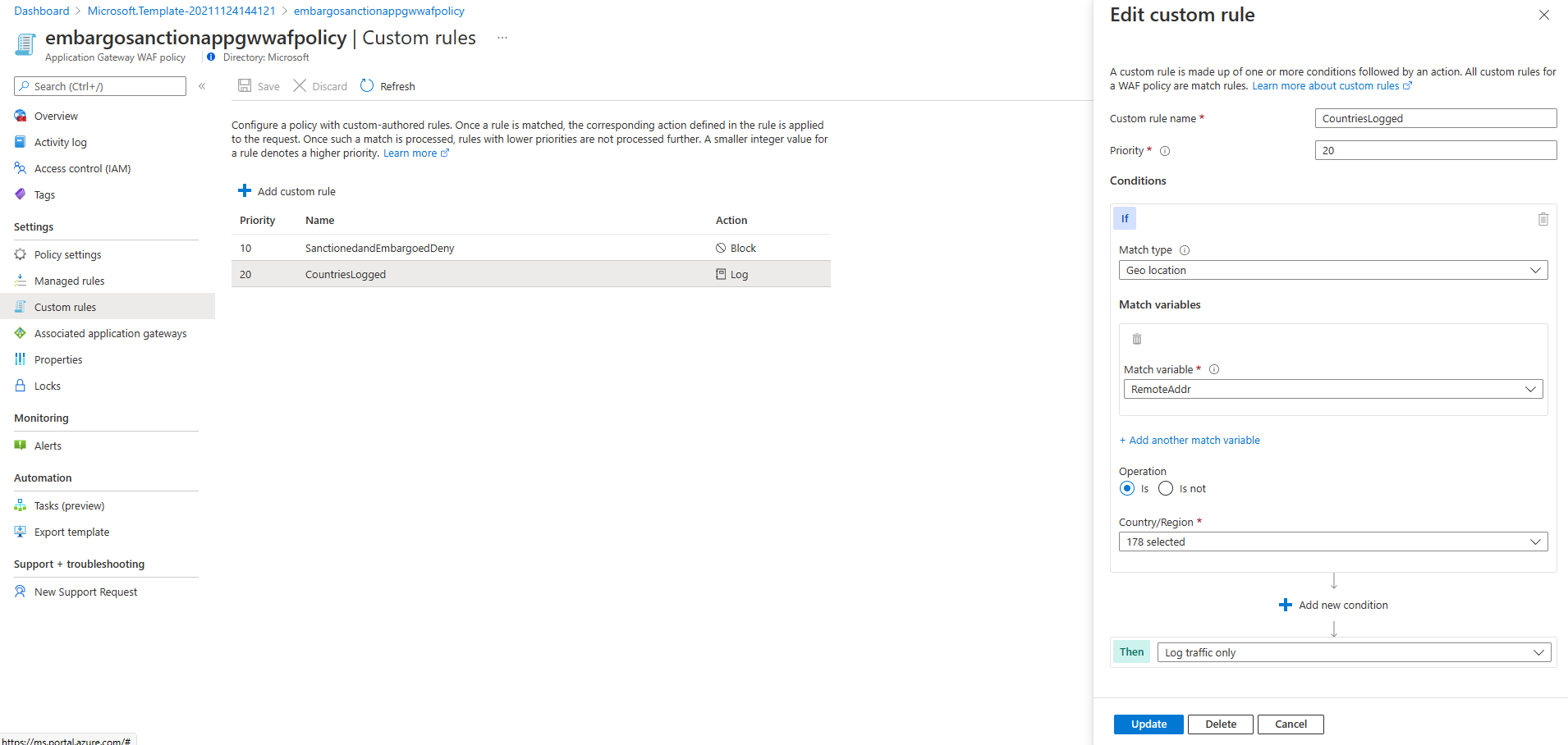 Azure Web Application Firewall Rule Logic Processing