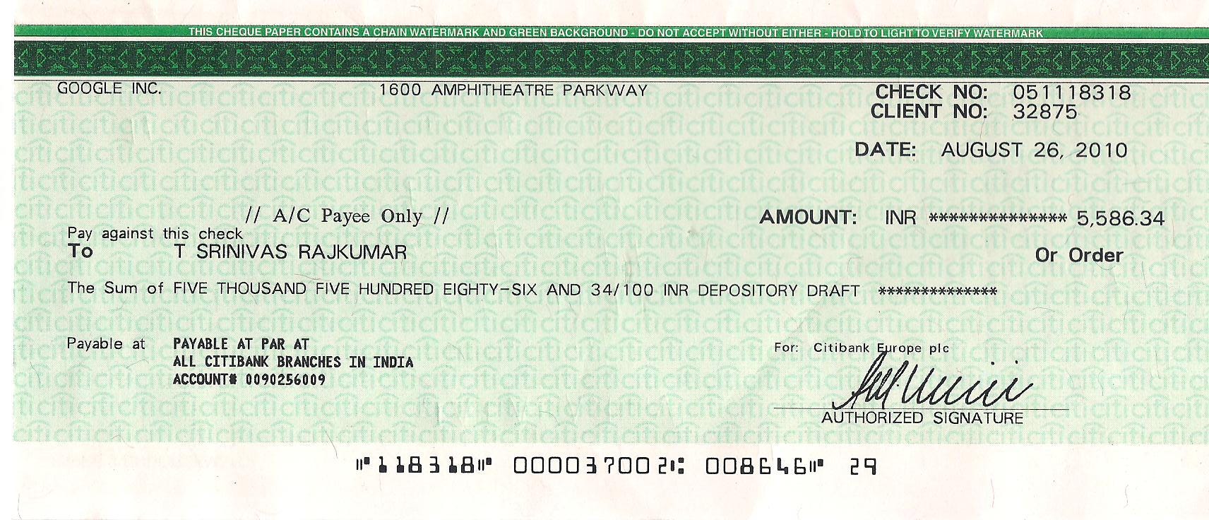 My First Cheque - Srinivas’s Newsletter