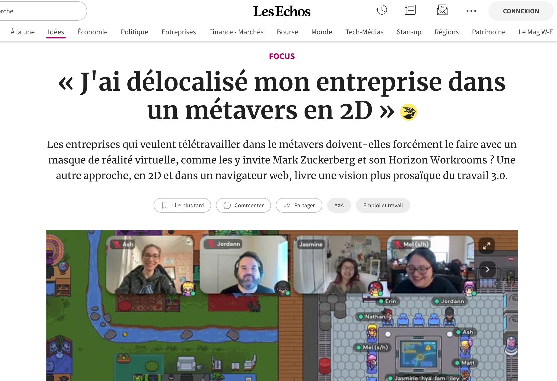 Meta en chute libre — Stan dans Les Échos — 24 h dans Horizon World - Metanew #24