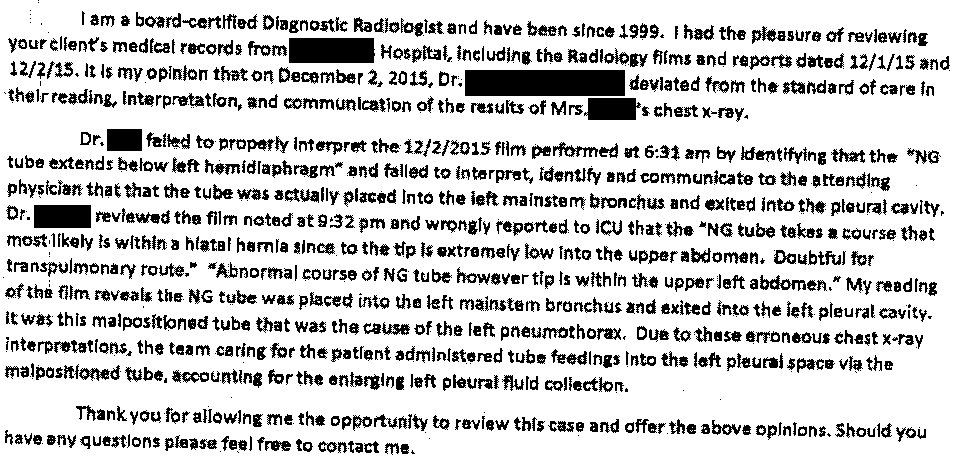 Misplaced NG Tube - by Med Mal Reviewer