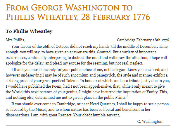 Phillis Wheatley's 'His Excellency General Washington': A Patriotic ...