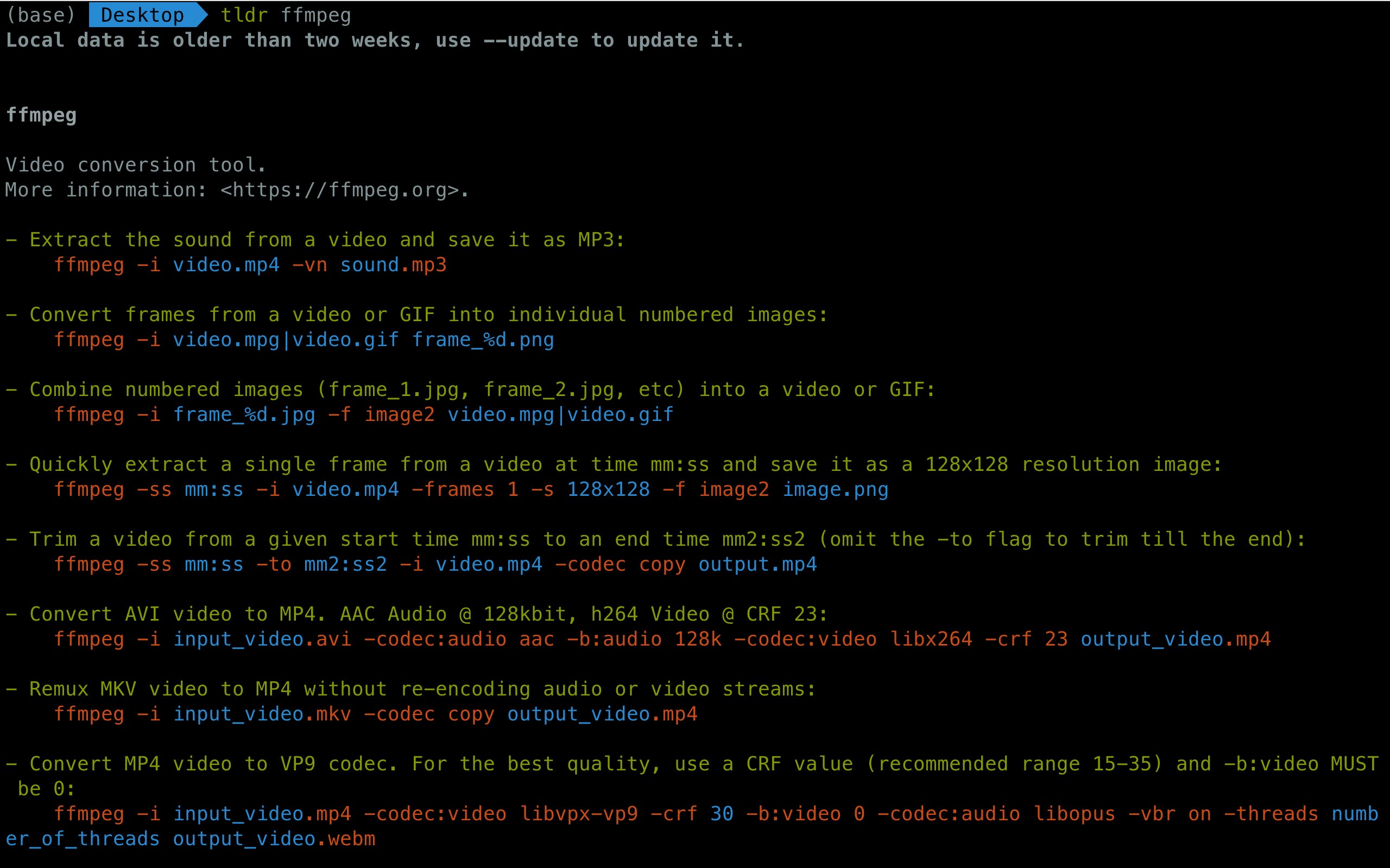 Man pages should have examples | Command line