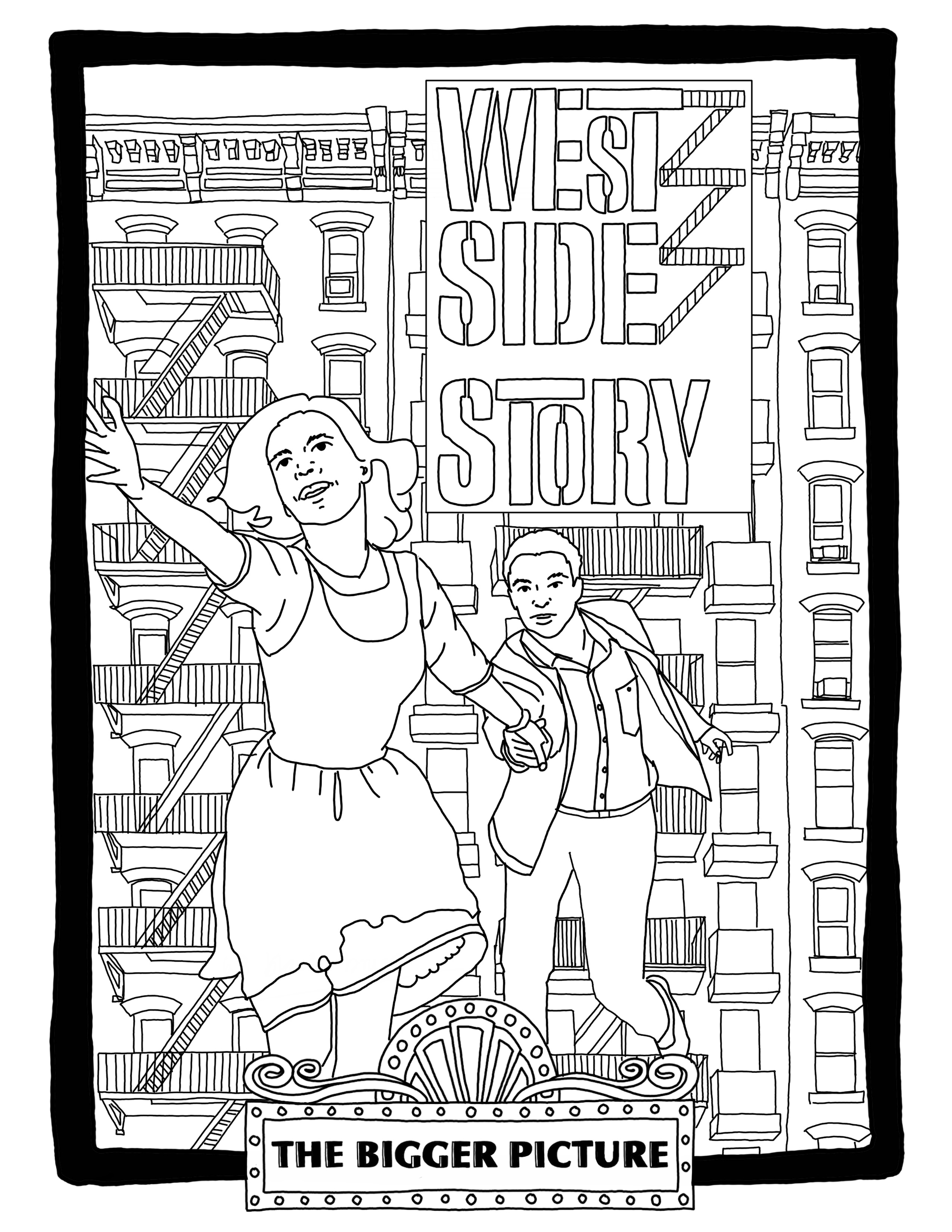 Subscriber Bonus: A coloring page for your West Side Story troublemakers!