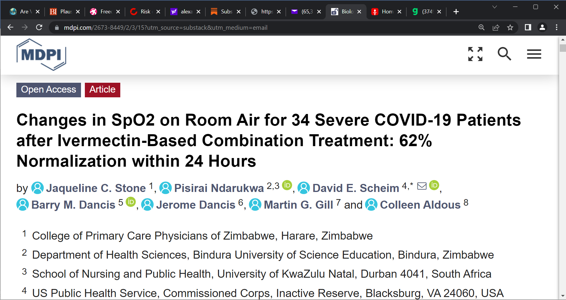 Stone et al.: "Changes in SpO2 on Room Air for 34 Severe COVID-19 ...