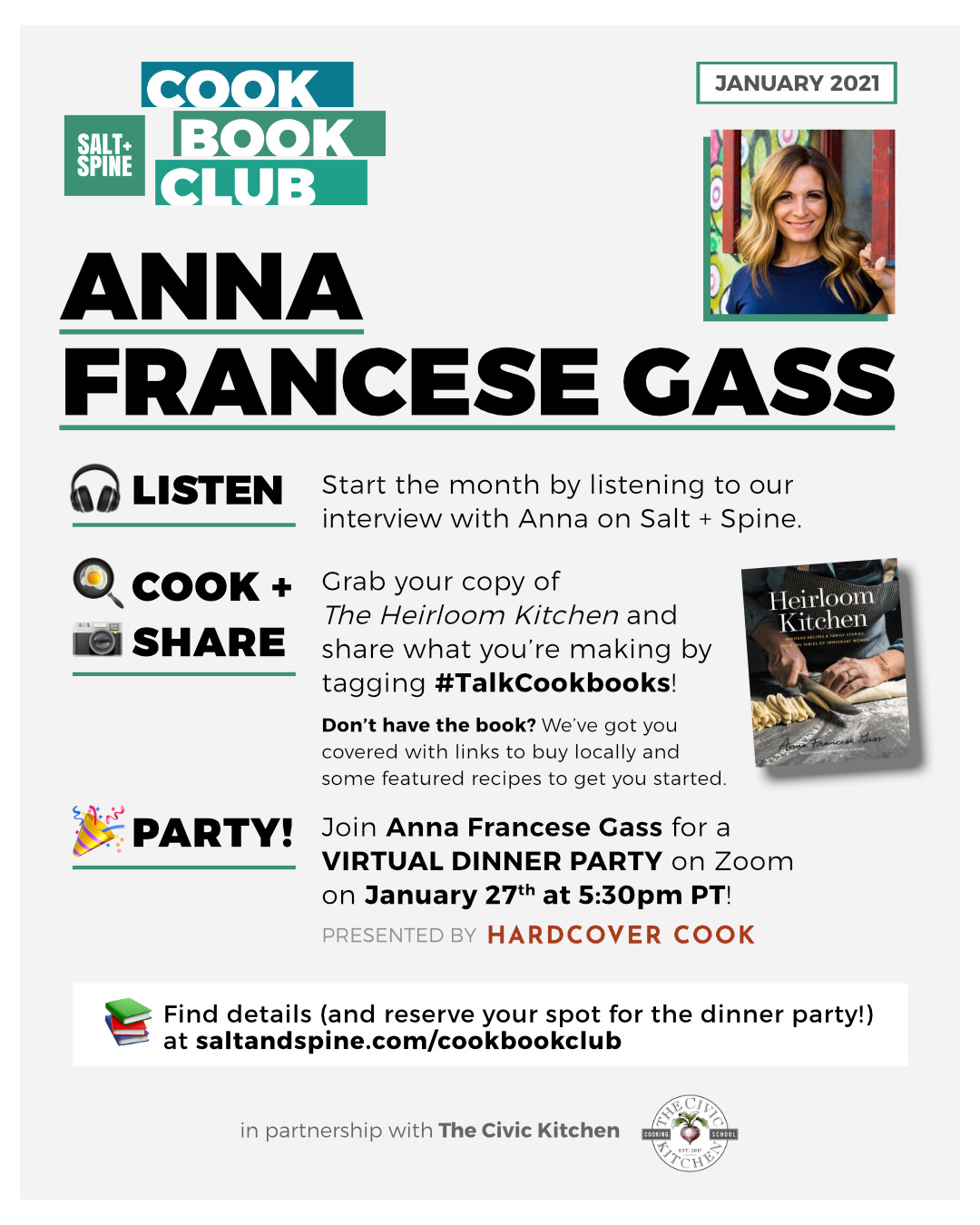 Anna Francese Gass joins the Salt + Spine Cookbook Club!