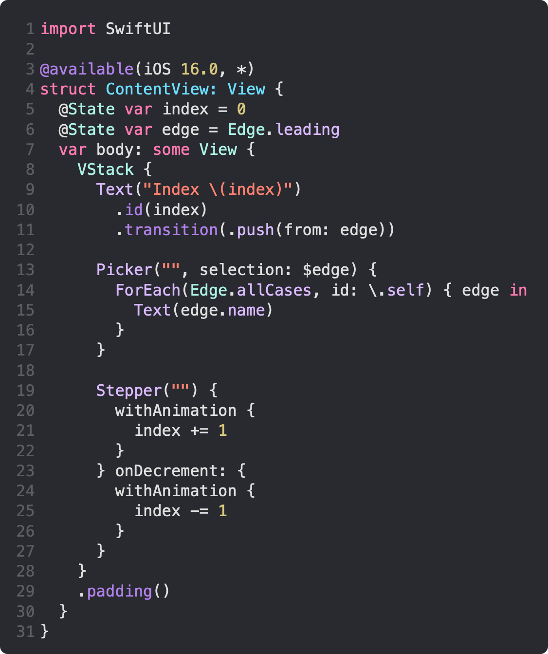 Fade and Slide Views With The New Push Transition In iOS 16