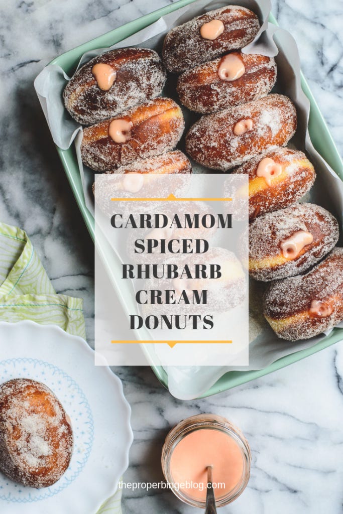 Cardamom Spiced Rhubarb Cream Donuts - by Reba Toloday