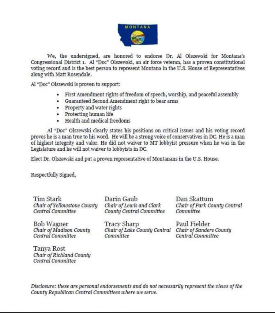Dr. Al Olszewski Endorsed by Prominent Montanans-