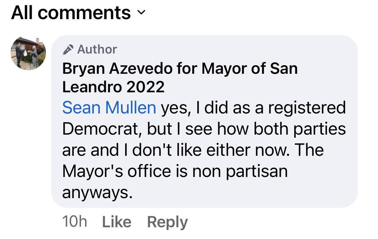 San Leandro mayoral candidate Bryan Azevedo, who sought and failed to receive the Democratic ...