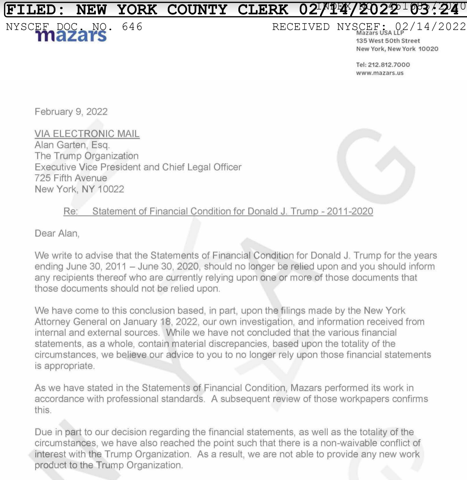 Mazars noisily fires Trump - by Luppe B. Luppen - Pawprints