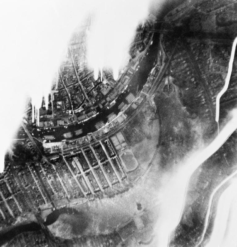 RAF bomb the medieval city of Lubeck - by Martin Cherrett