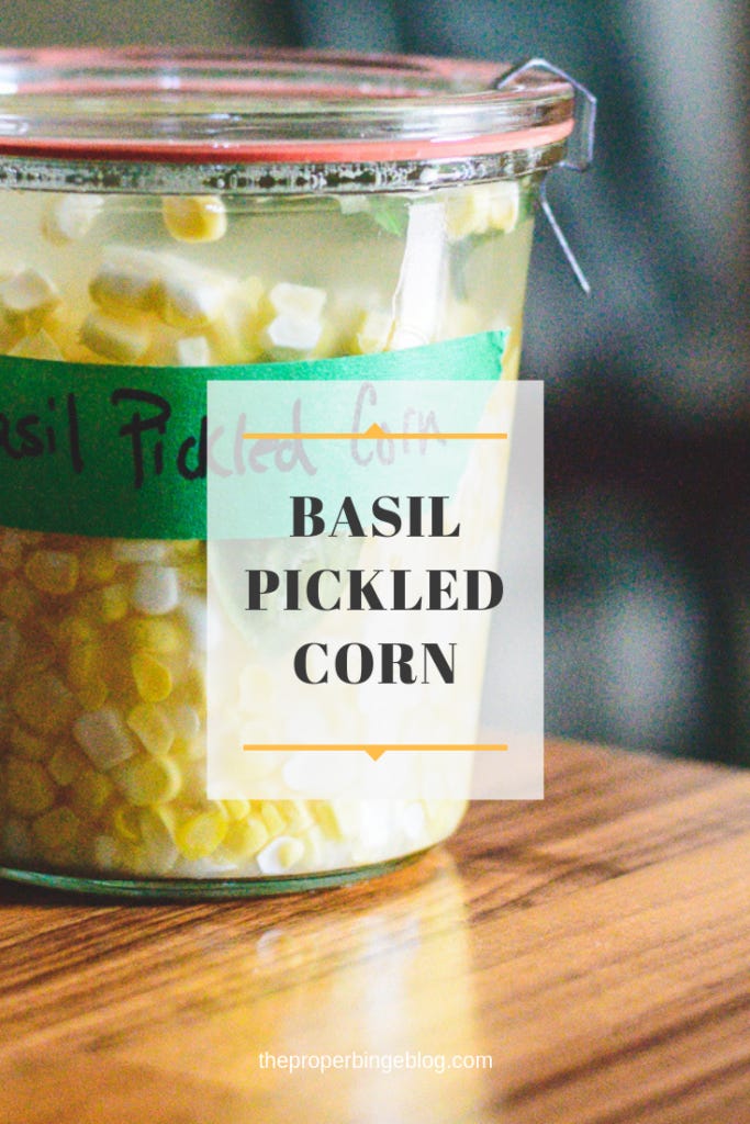 Basil Pickled Sweet Corn - by Reba Toloday - reba cooks