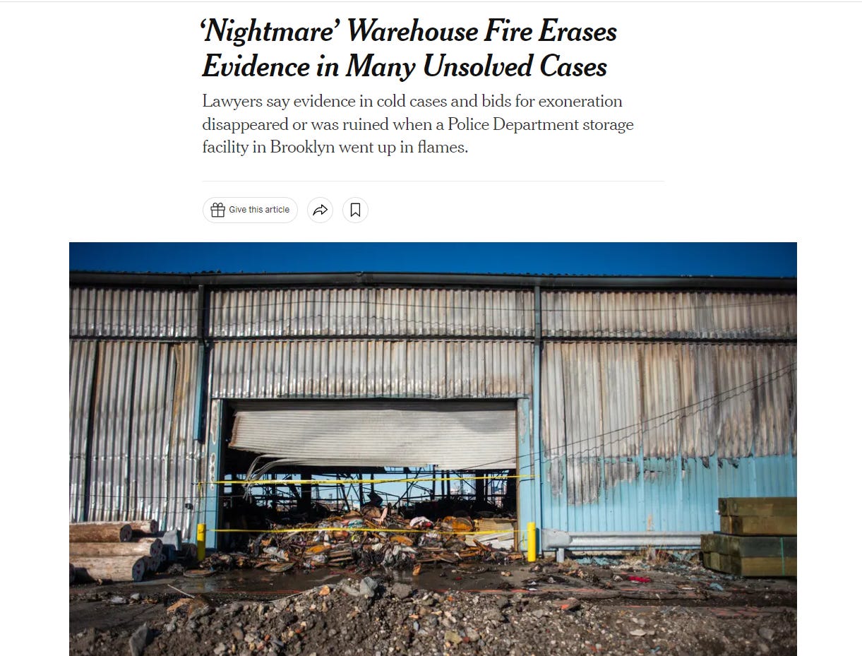 Fire in Evidence Warehouse in NY - by Moriarty