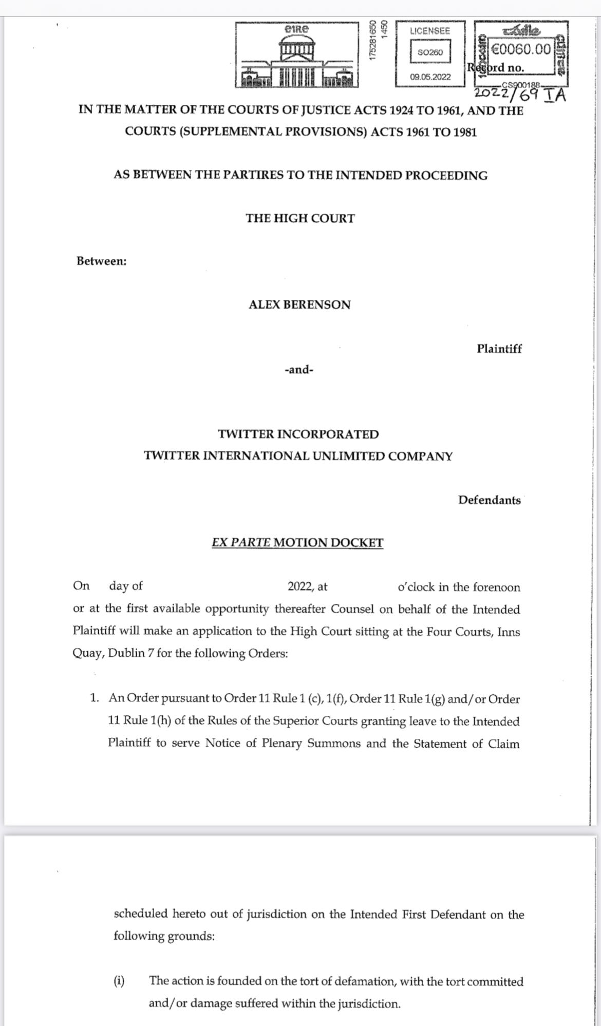 Berenson v Twitter, Part 2: I am suing for defamation. In Ireland.